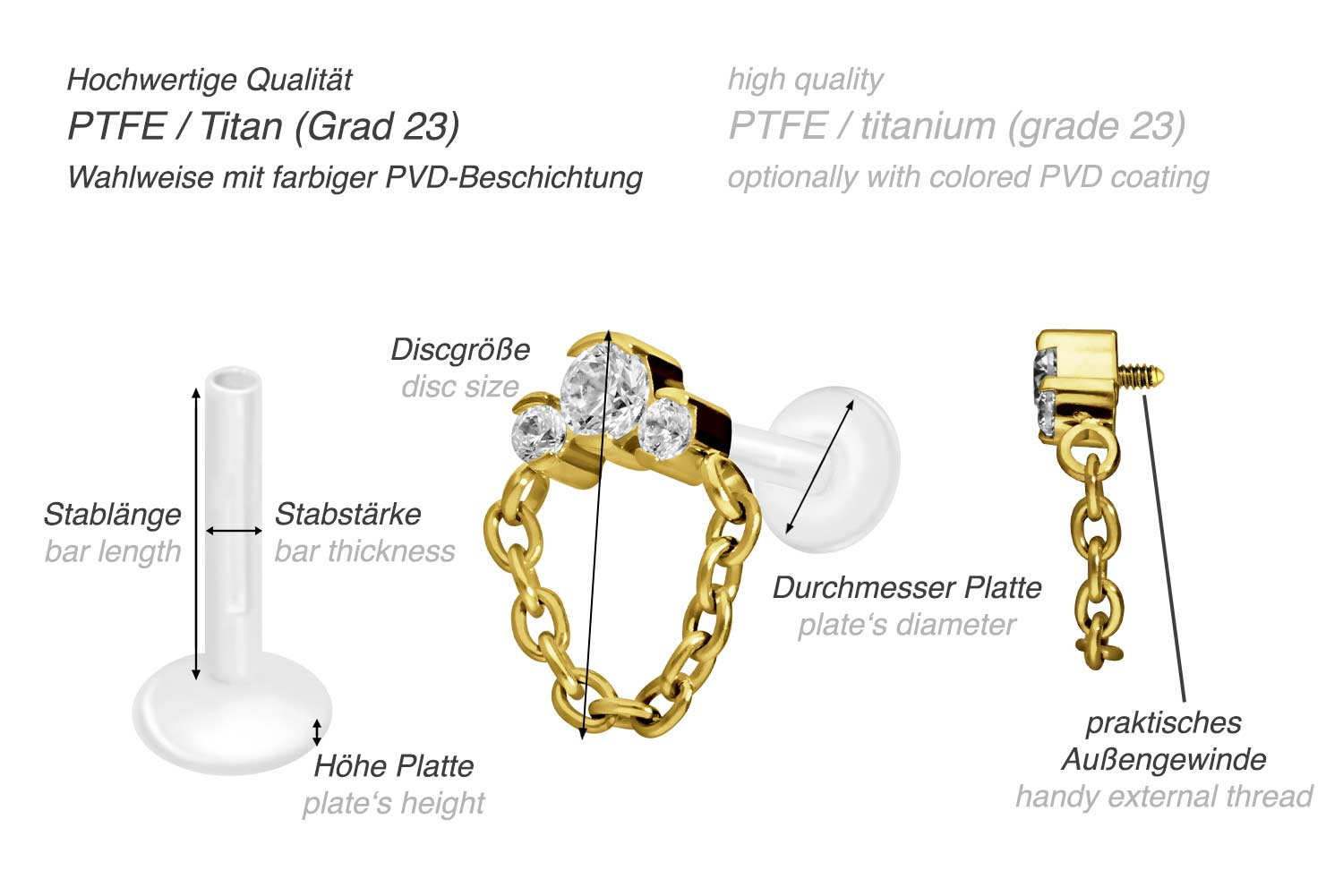 PTFE labret with internal thread + titanium attachment 3 SETTED ...